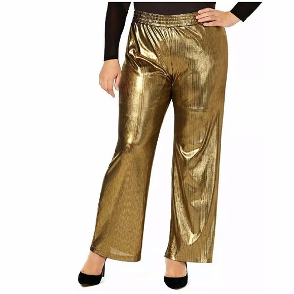 NY Collection | Pants & Jumpsuits | Nwt Metallic Gold Pull On Wide Leg ...